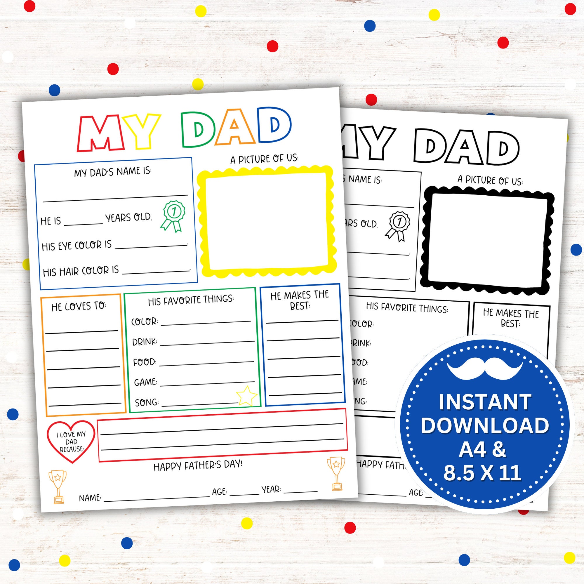 All About My Dad Printable: Father's Day Activity (PDF Download) - Etsy