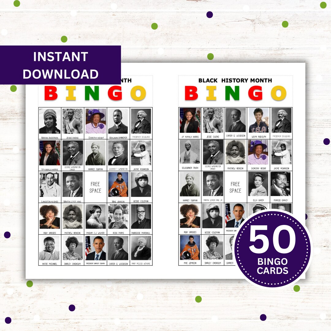 Black History Month Bingo 50 Cards, Educational Game, Instant Download ...