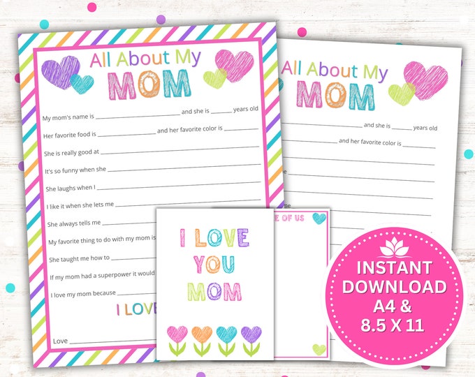 Mother's Day Printable, All About My Mom, Mother's Day Questionnaire ...