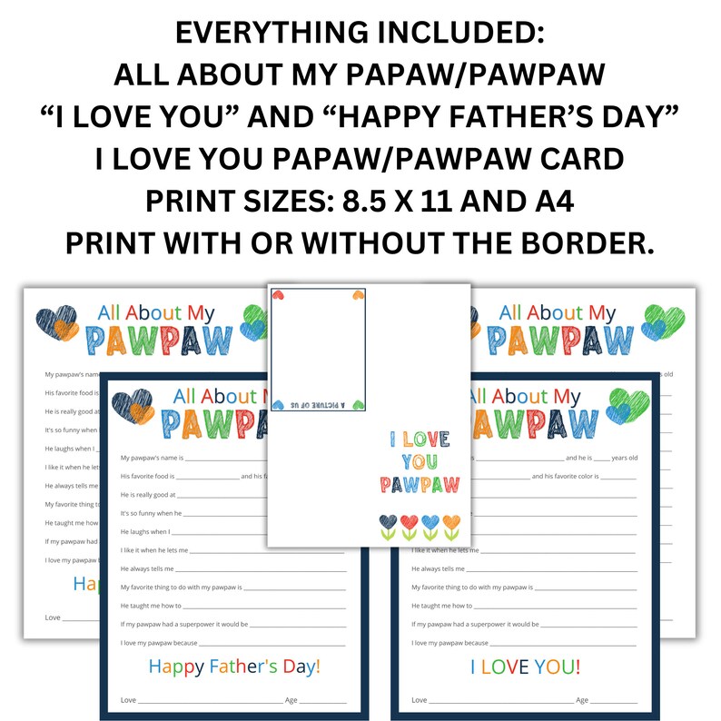 All About My Pawpaw Printable – Father's Day, Birthday Gift (PDF) - Etsy