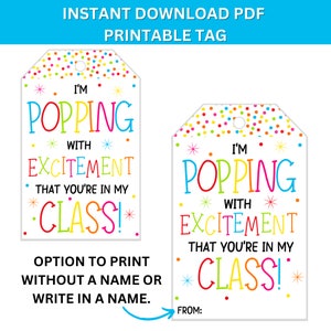 Popping With Excitement Tags, Editable School Tag, Welcome Back Popcorn ...