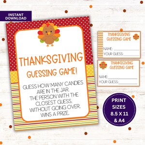 Thanksgiving Guess How Many Candies Printable A4 & 8.5x11 Thanksgiving ...