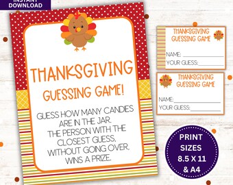 Thanksgiving Guess How Many Candies Sign and Tickets, Harvest Party ...