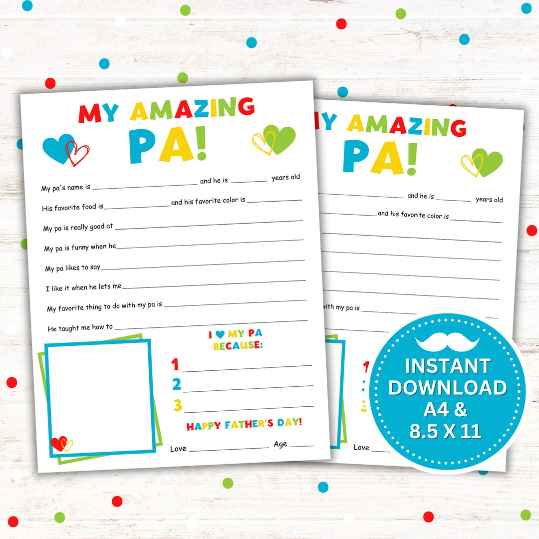 Father's Day Gift - My Amazing Pa Printable - Instant Download PDF ...