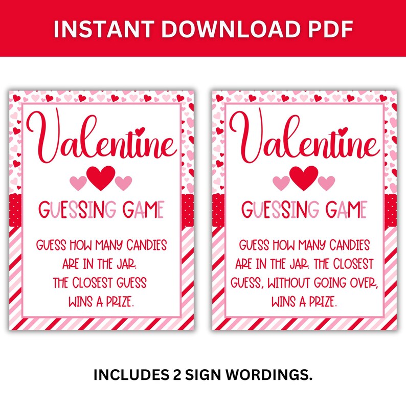 Valentine Games | Guess How Many Candies in the Jar | Printable Party ...