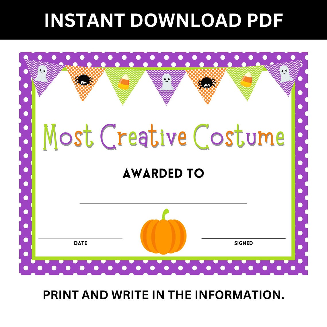 Halloween Costume Award Printable, Costume Contest Certificate ...