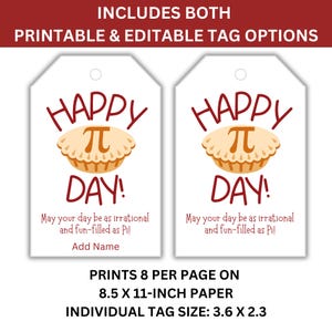 Happy Pi Day Gift Tags: Math Teacher STEM Favor (printable, Editable ...