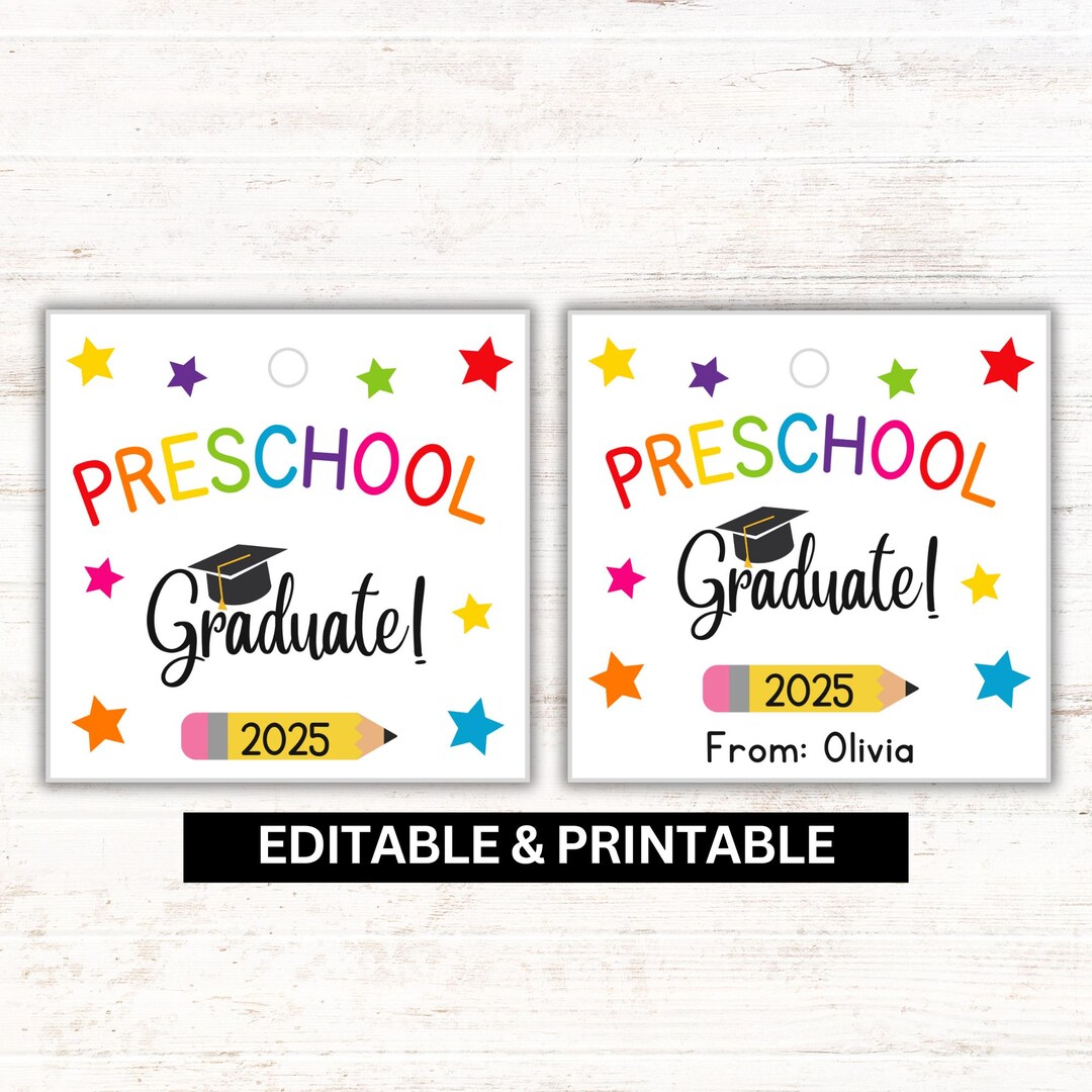 Printable Preschool Graduation Gift Tags | Editable Square Tags | Class ...