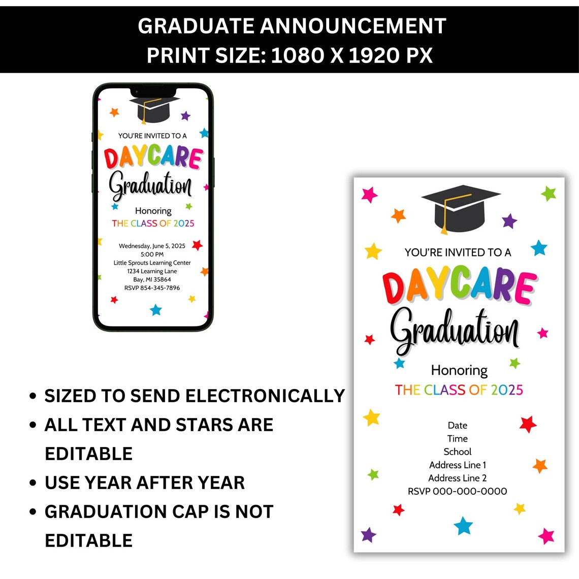 Editable Daycare Graduation Invitation, Canva Template, 8.5x11 & A4 ...