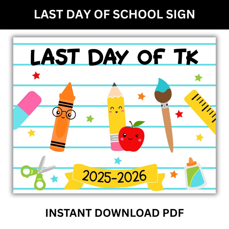 First & Last Day of TK Sign Printable: Photo Prop Keepsake (PDF ...