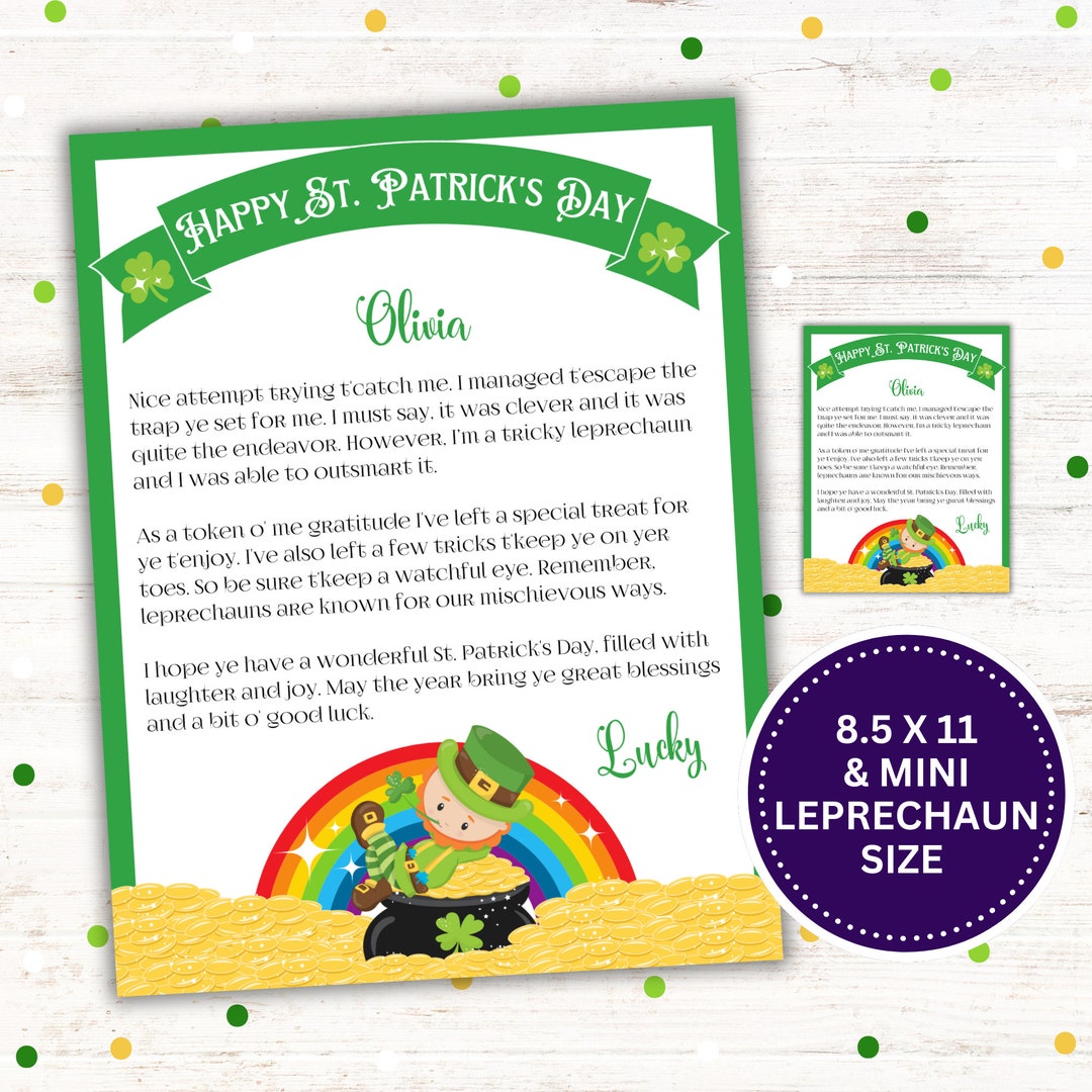 St. Patrick's Day Leprechaun Letter, Printable and Editable in Canva ...