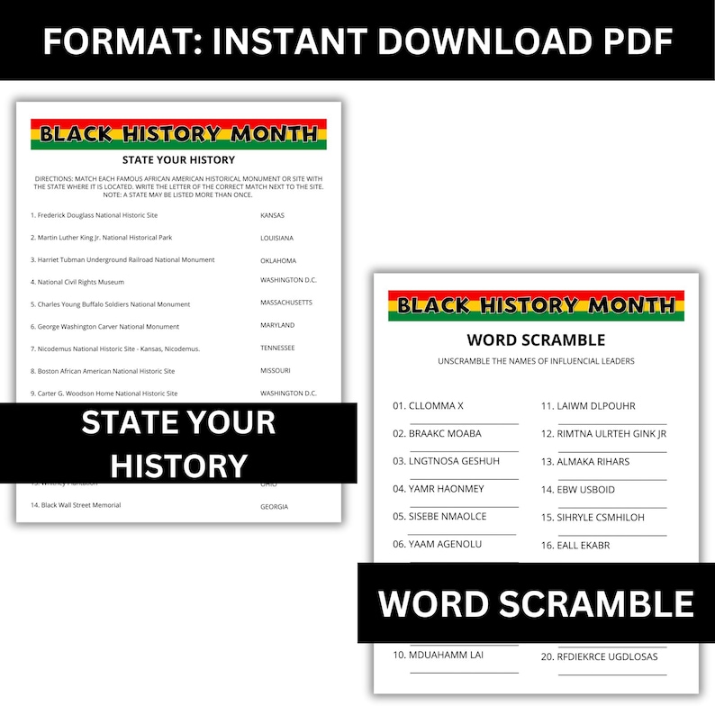 Black History Month Game Bundle: Bingo, Trivia, Word Scramble ...