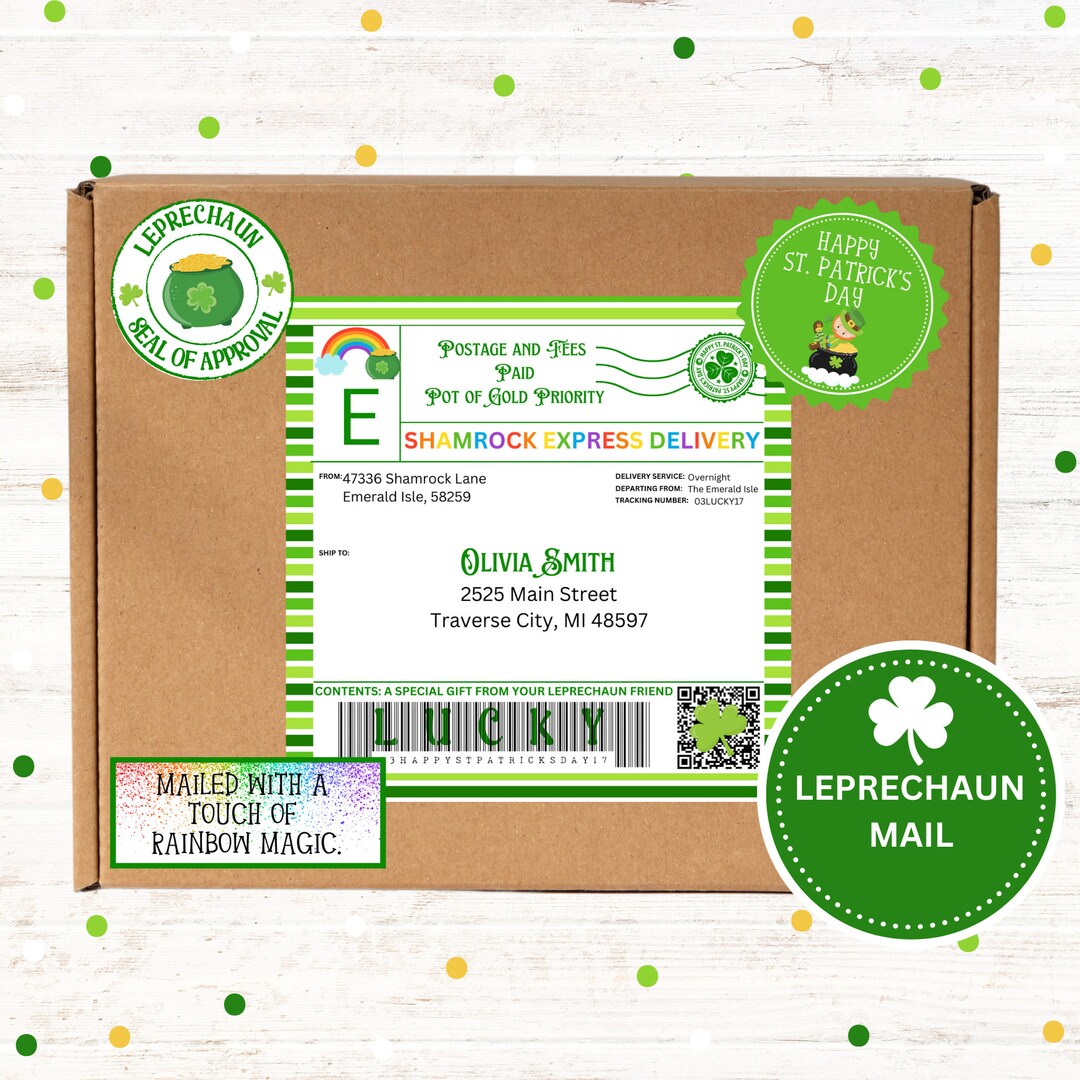 St. Patrick's Day Leprechaun Gift Mail Label, Christmas Elf Props ...