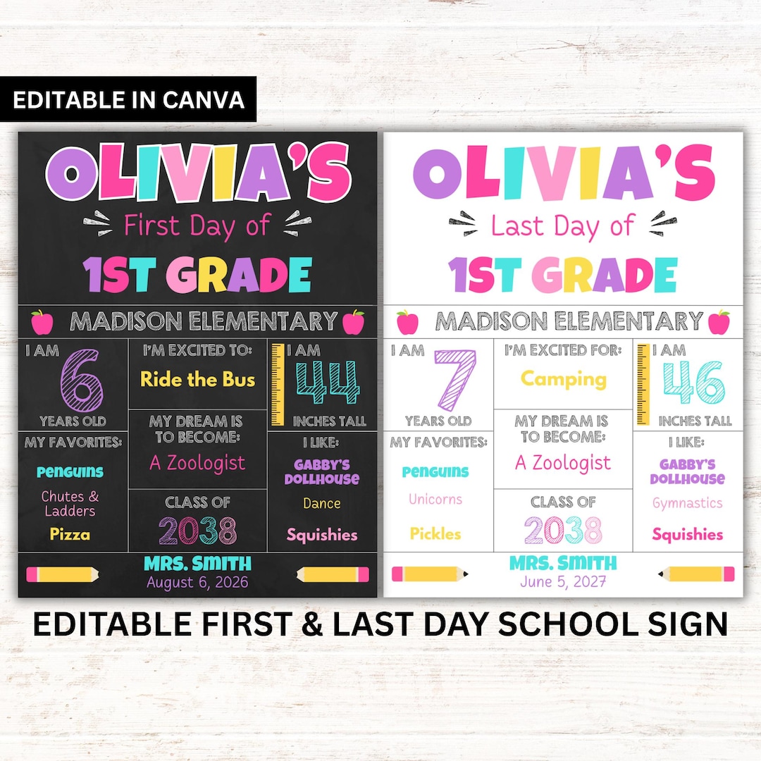 Editable First & Last Day School Sign | Canva Template | Back to School ...