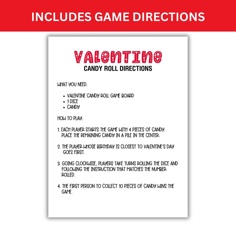 Valentine's Day Party Game Printable | Candy Dice Game | Instant ...