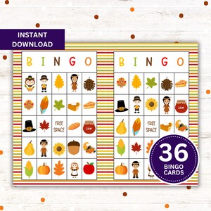Printable Thanksgiving Bingo Instant Download 36 Cards Thanksgiving ...