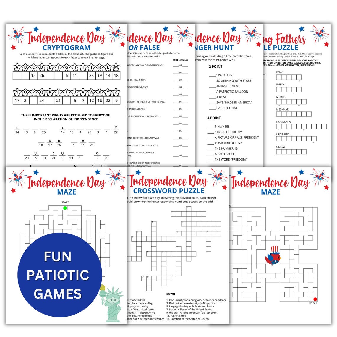 Independence Day Game Bundle: 40 Patriotic Party Activities (PDF) - Etsy