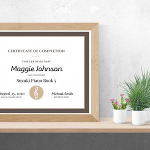 Music Certificate of Completion Fillable for Music Accomplishments ...
