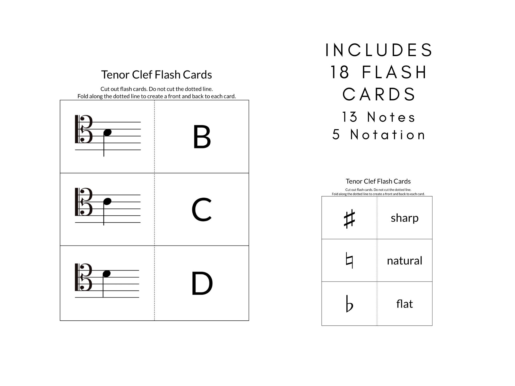 Tenor Clef Note Reading Flash Cards | Printable Flash Cards to Learn to ...