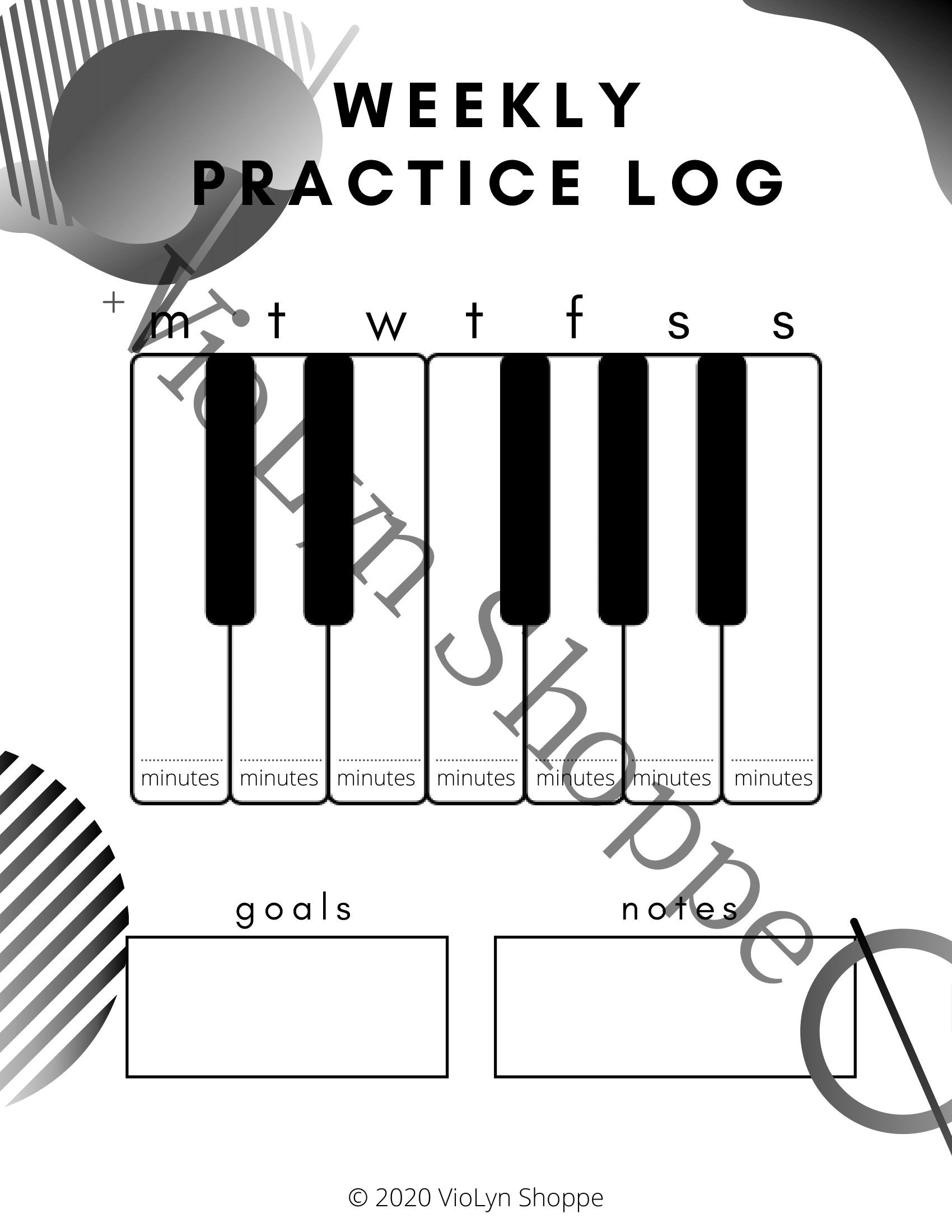Weekly Piano Practice Log | Printable Practice Charts for Piano - Etsy