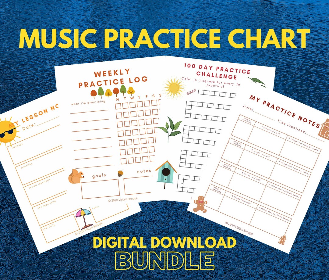 Music Practice Charts BUNDLE Spring, Summer, Fall, & Winter Themed ...