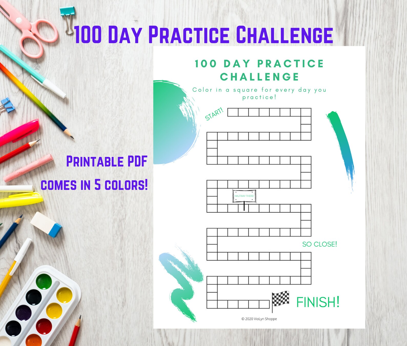 Printable Practice Log | 100 Day Practice Challenge Chart - Etsy