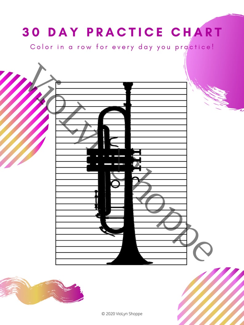 Printable Coloring Chart | 30 Day Practice Chart | Trumpet | Music ...