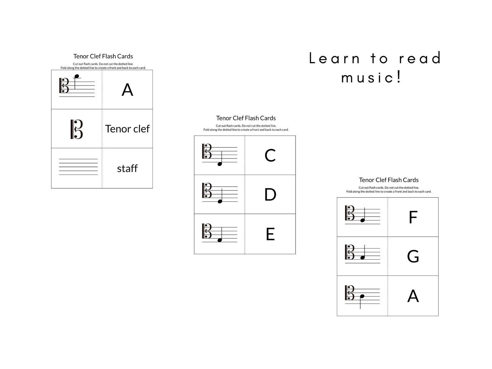 Tenor Clef Note Reading Flash Cards | Printable Flash Cards to Learn to ...