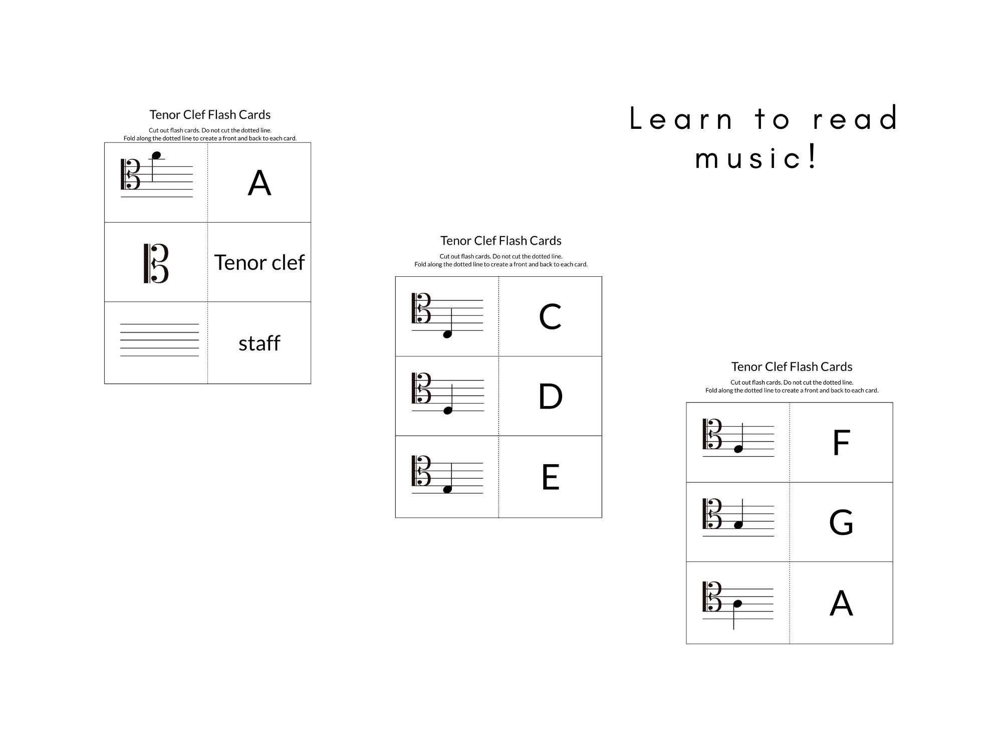 Tenor Clef Note Reading Flash Cards | Printable Flash Cards to Learn to ...