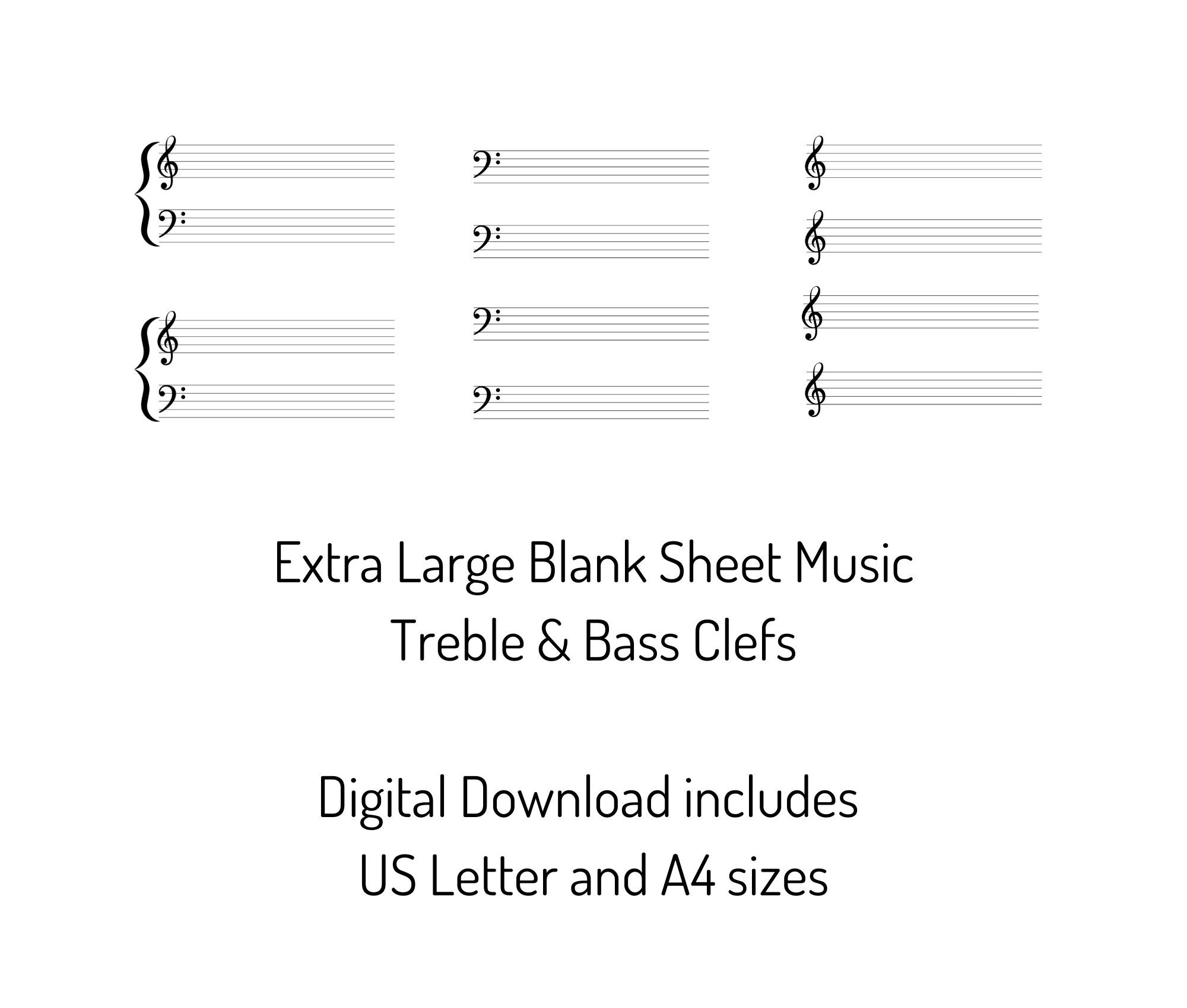Blank Sheet Music Extra Large Print | Downloadable Staff Paper for ...