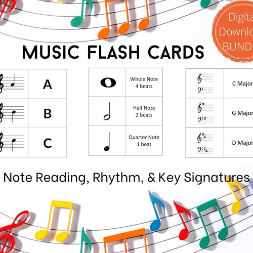Music Flash Cards Bundle Note Reading Rhythm Key Signature - Etsy