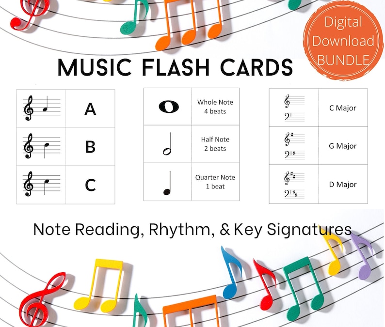 Music Flash Cards Bundle | Note Reading, Rhythm, Key Signature Flash ...