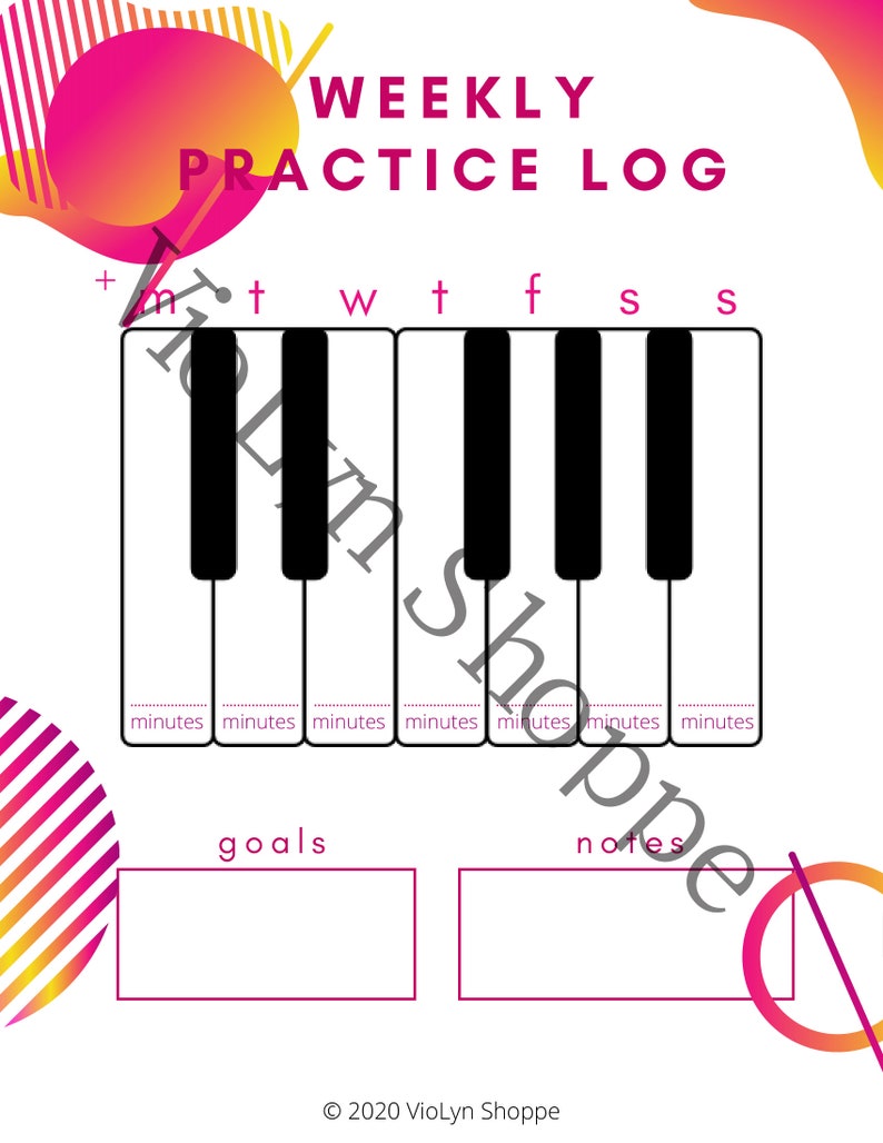 Weekly Piano Practice Log Printable Practice Charts for Piano - Etsy