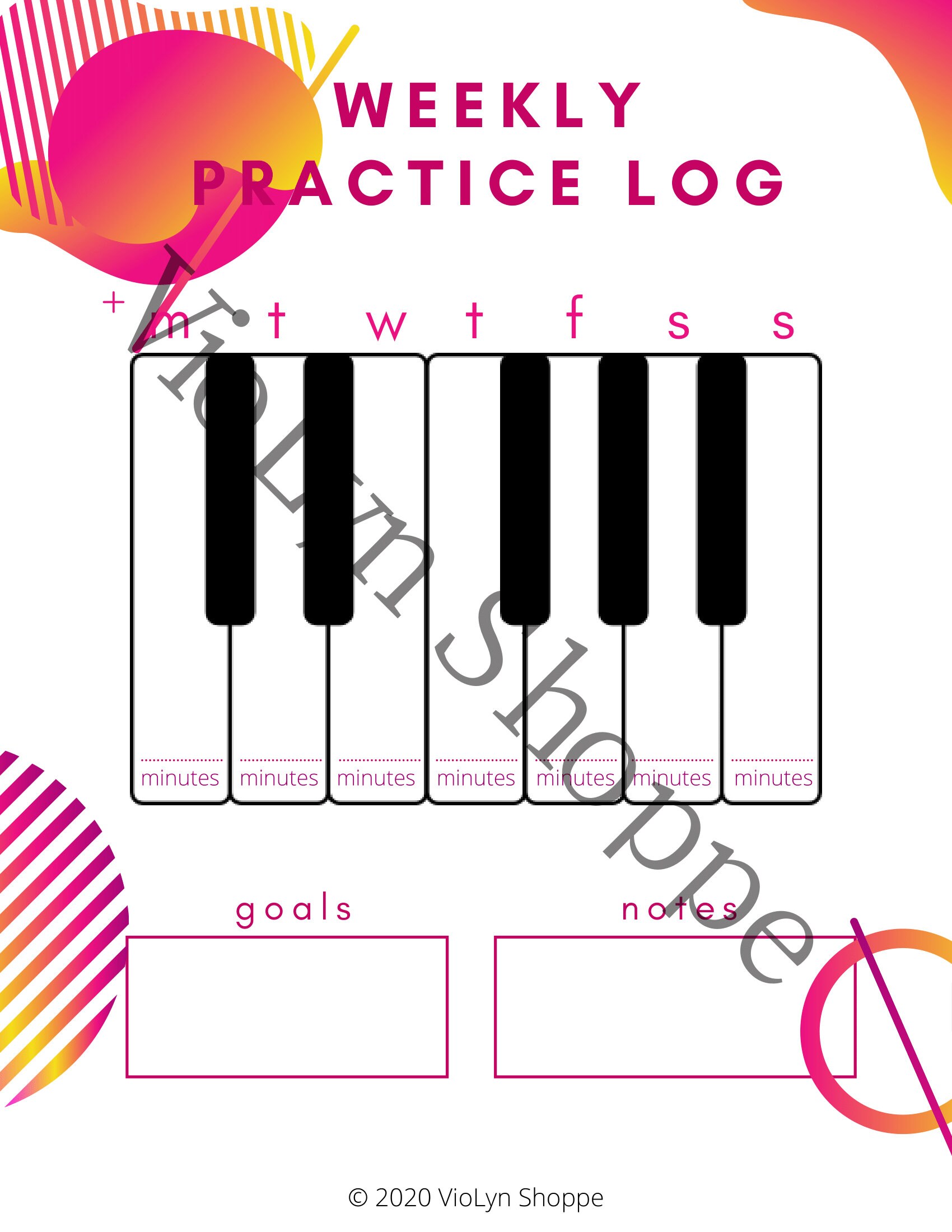 Weekly Piano Practice Log | Printable Practice Charts for Piano - Etsy