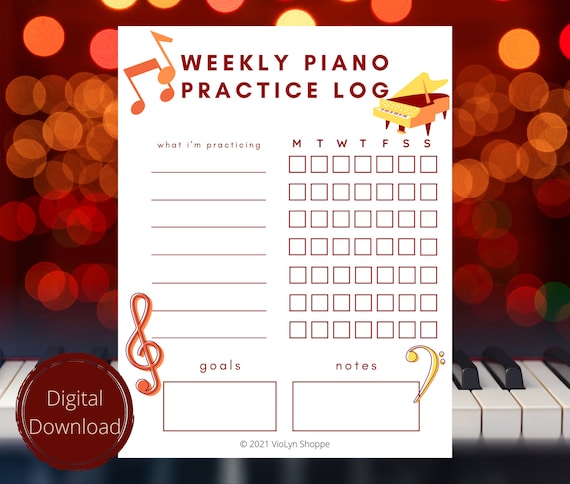 Piano Weekly Practice Chart Printable Practice Charts for - Etsy Canada