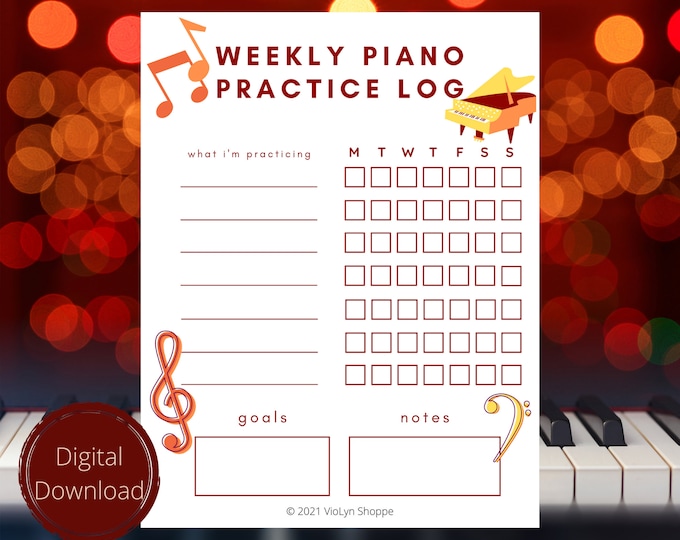 Piano Weekly Practice Chart Printable Practice Charts for - Etsy