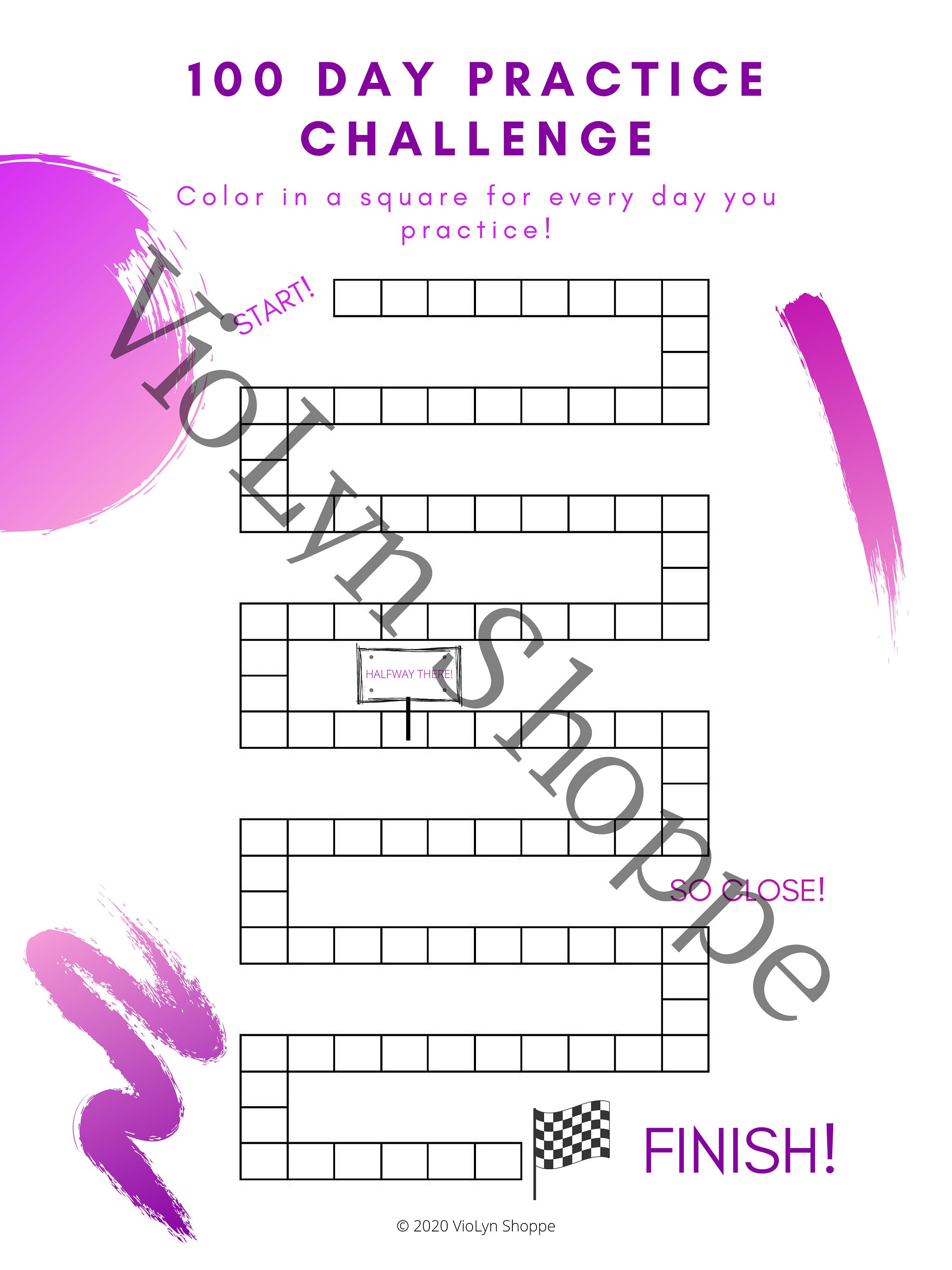 Printable Practice Log | 100 Day Practice Challenge Chart - Etsy