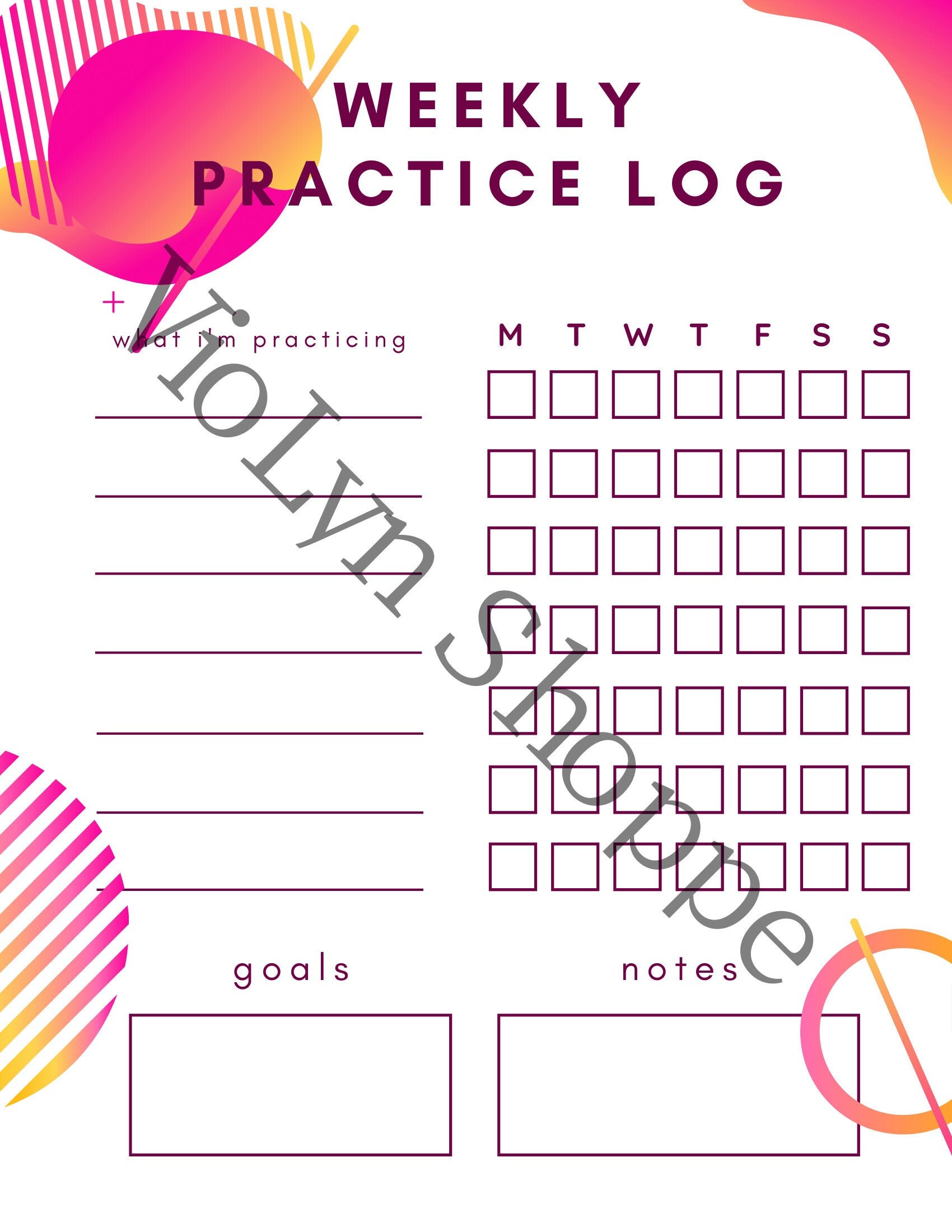 Weekly Practice Log | Printable Music Practice Sheet | Music Teacher ...