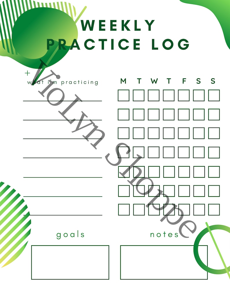 Weekly Practice Log | Printable Music Practice Sheet | Music Teacher ...