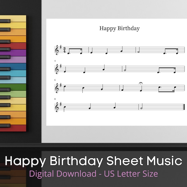 Piano Sheet Happy Birthday - Etsy
