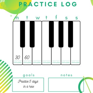 Weekly Piano Practice Log | Printable Practice Charts for Piano - Etsy