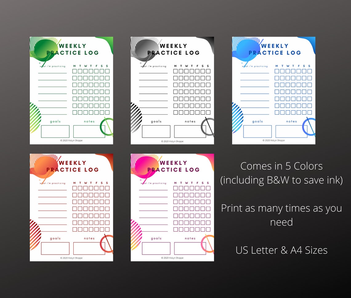 Weekly Practice Log | Printable Music Practice Sheet | Music Teacher ...