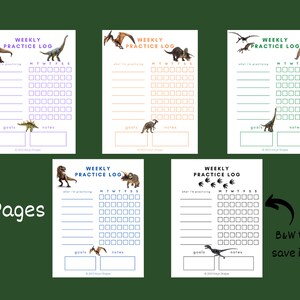 Dinosaur Weekly Practice Chart Printable Practice Charts for Music ...