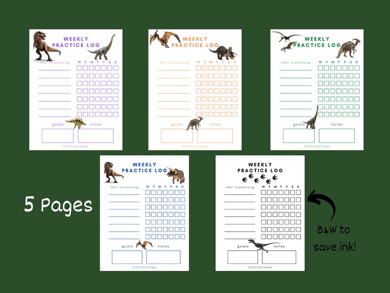Dinosaur Weekly Practice Chart Printable Practice Charts for Music ...