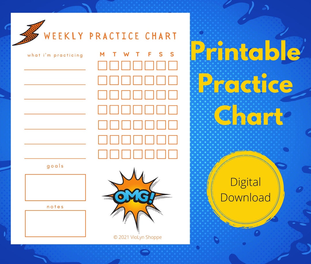 Weekly Practice Log, Comic Book Themed Printable Music Practice Sheet ...