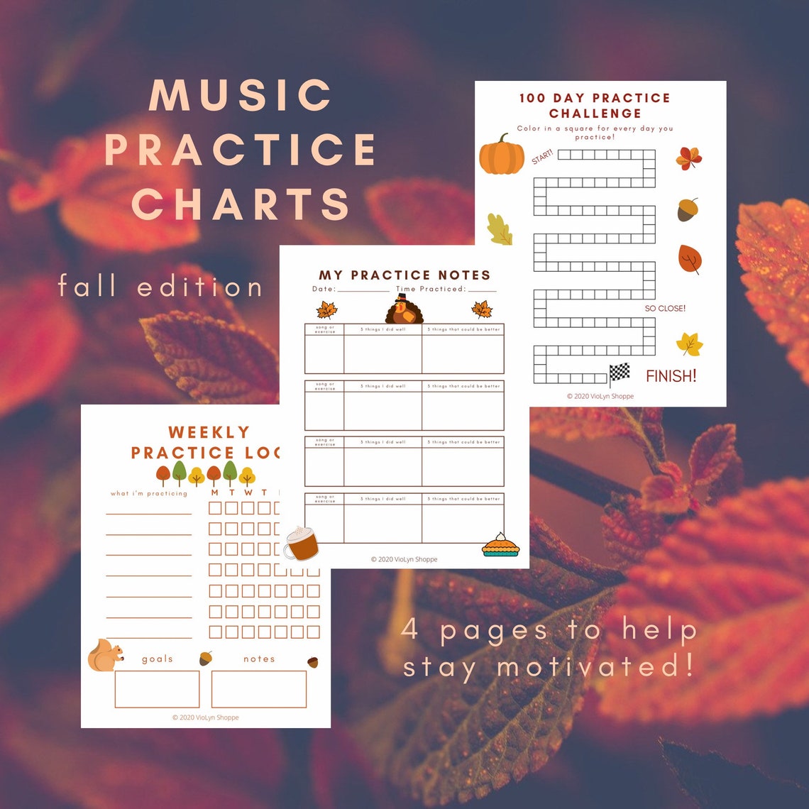 Music Practice Charts BUNDLE Spring Summer Fall & Winter | Etsy