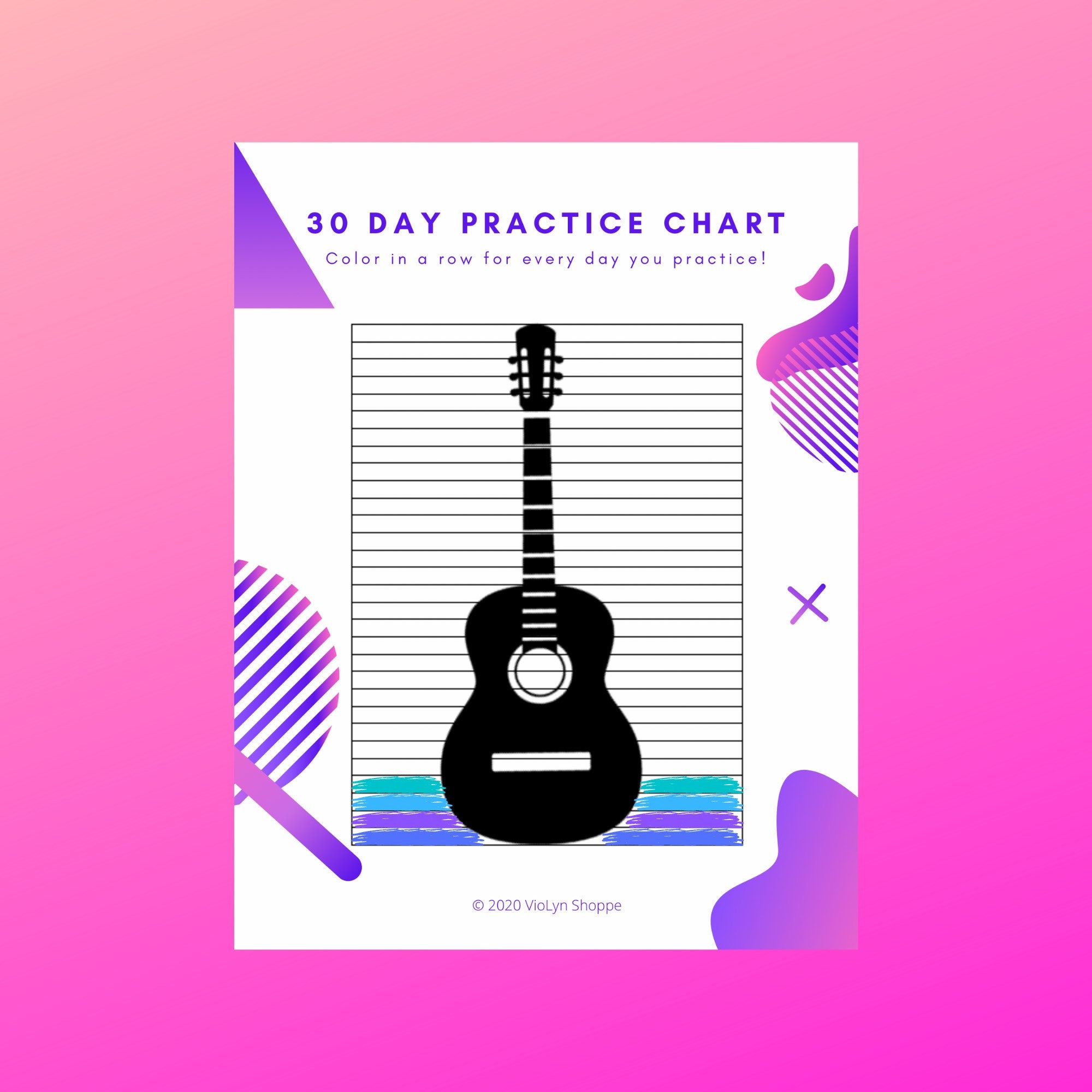 30 Day Practice Chart Printable Coloring Chart for Guitar - Etsy Canada