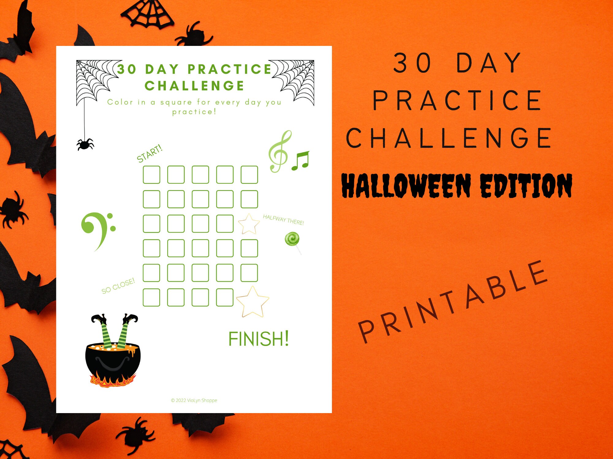 30 Day Practice Challenge for Halloween Printable Practice Log Music ...