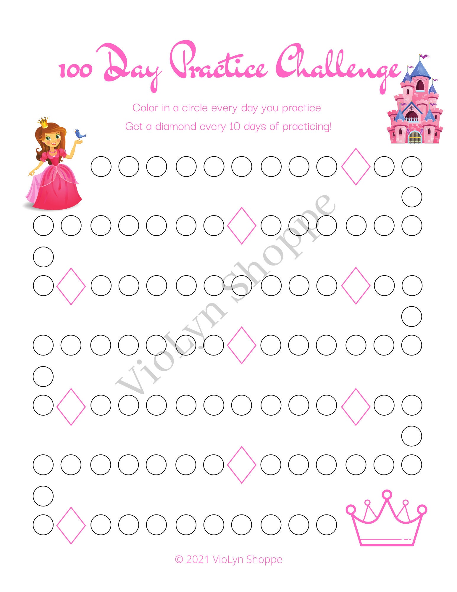 Printable Music Practice Challenge | 100 Days of Practice Princess ...