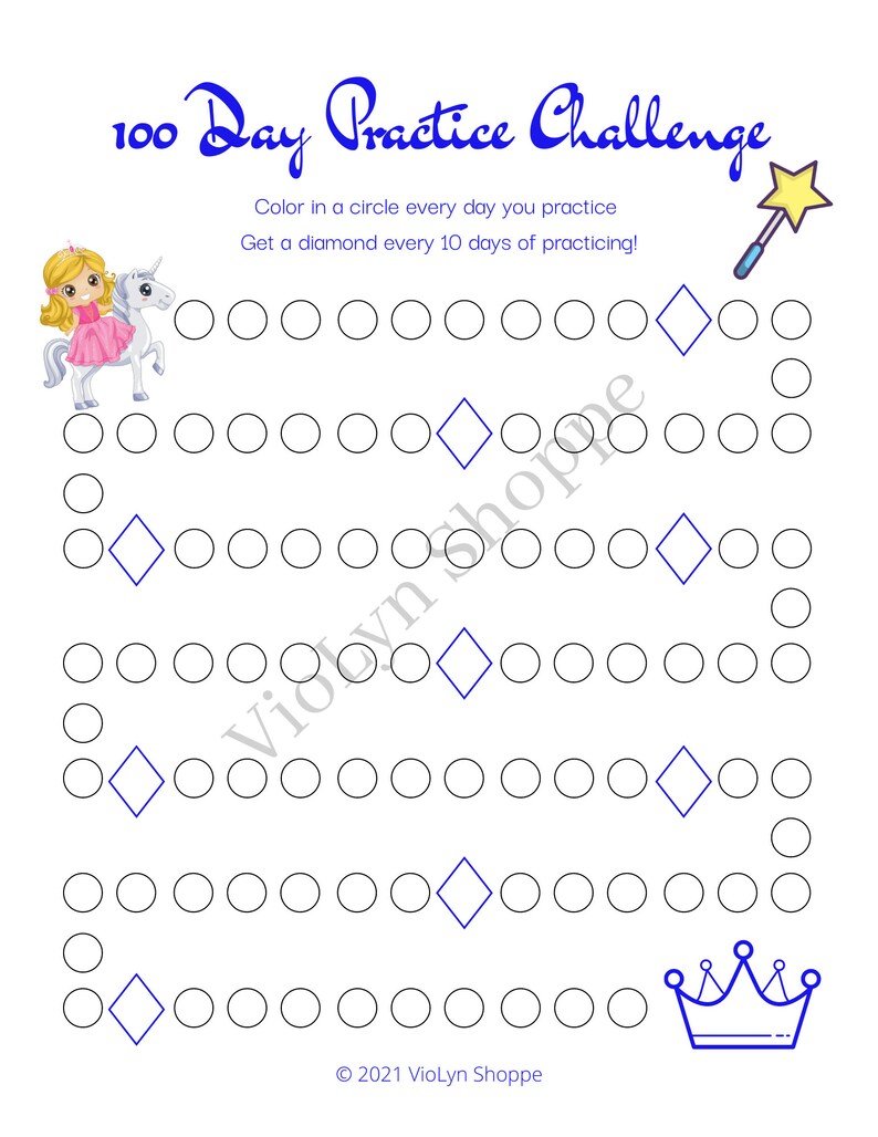 Printable Music Practice Challenge | 100 Days of Practice Princess ...